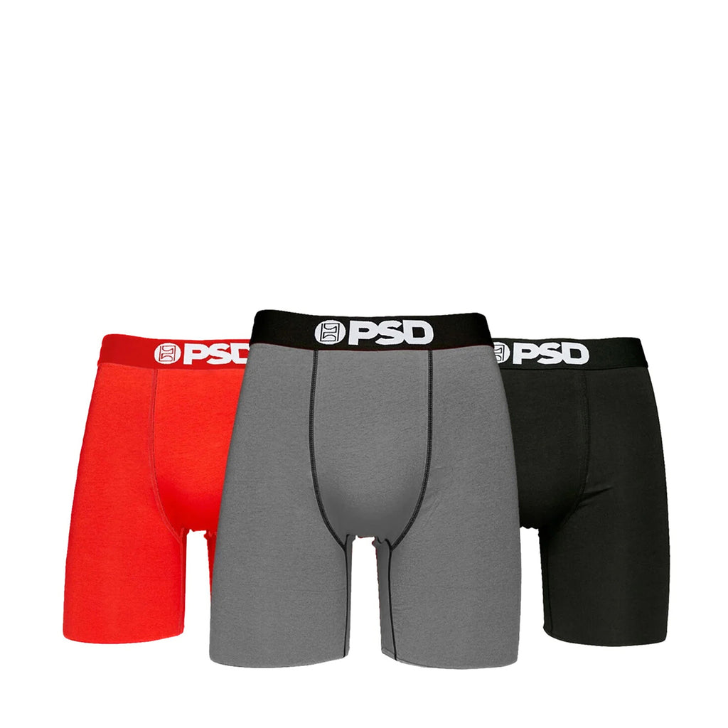 PSD 3 Pack Men's Cotton Blend Boxer Briefs | Red/Gray/Black | ShopWSS